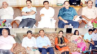 Minister for Forest Rajiv Jasrotia chairing a meeting at Jammu on Sunday.
