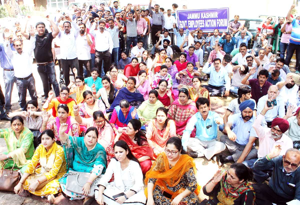 Employees protest against no change in office timing - Jammu Kashmir ...