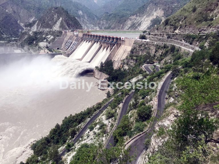 Panoramic view of waterfall in Salal dam at Reasi. -Excelsior/Karandeep