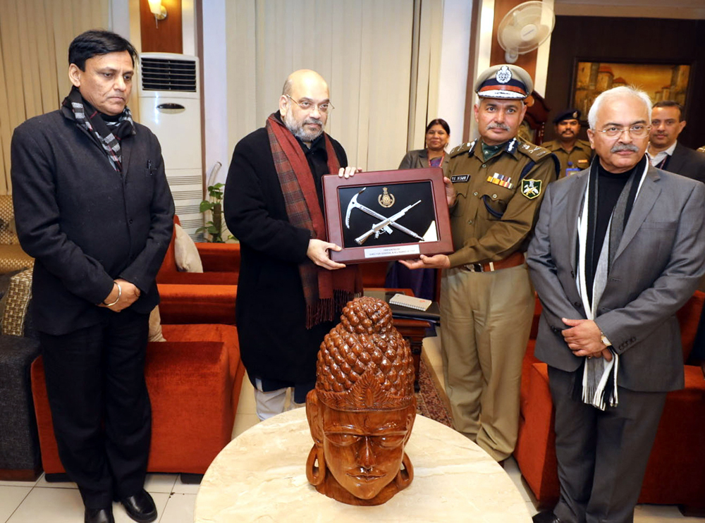 Union Home Minister Amit Shah at the ITBP Headquarters in New Delhi on ...