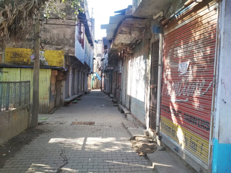 Deserted market of Billawar town in Kathua district on Thursday ...