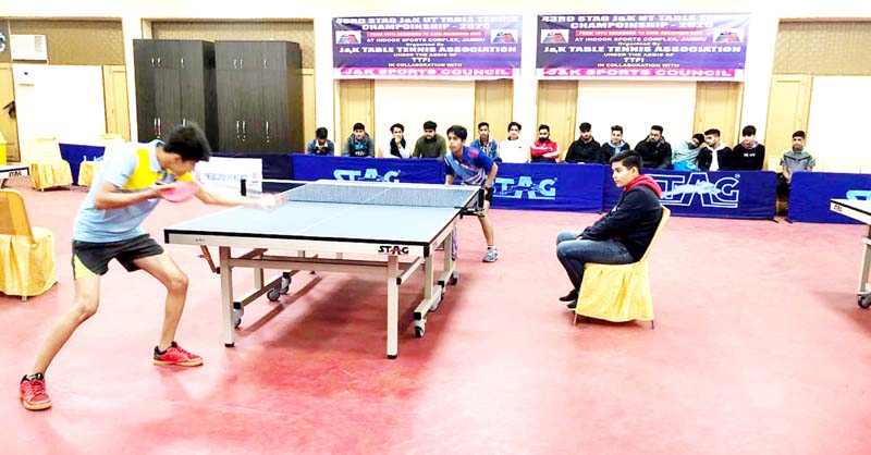 Players in action during a match at Indoor Complex MA Stadium Jammu ...